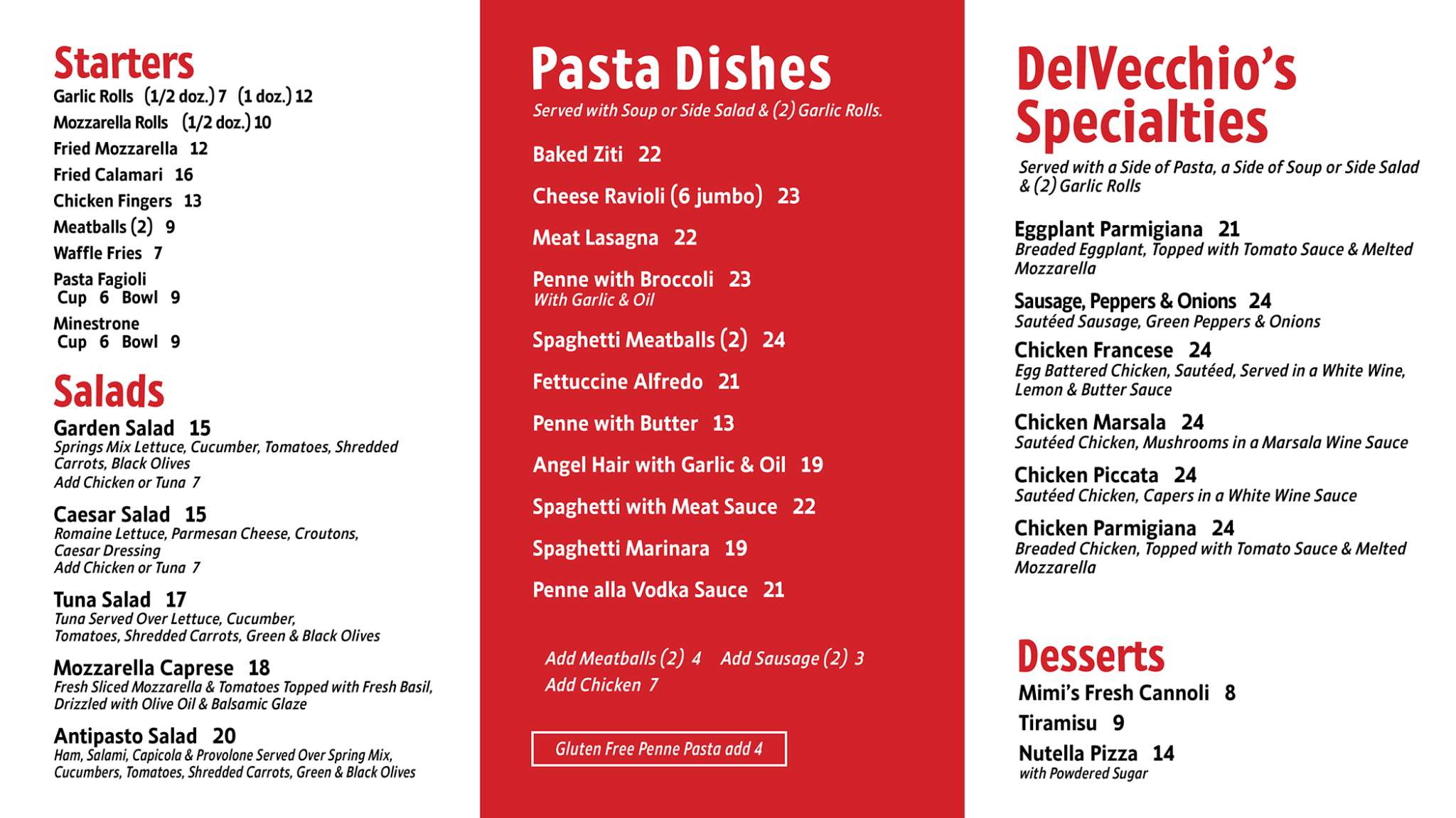 Menu – DelVecchio's Pizzeria